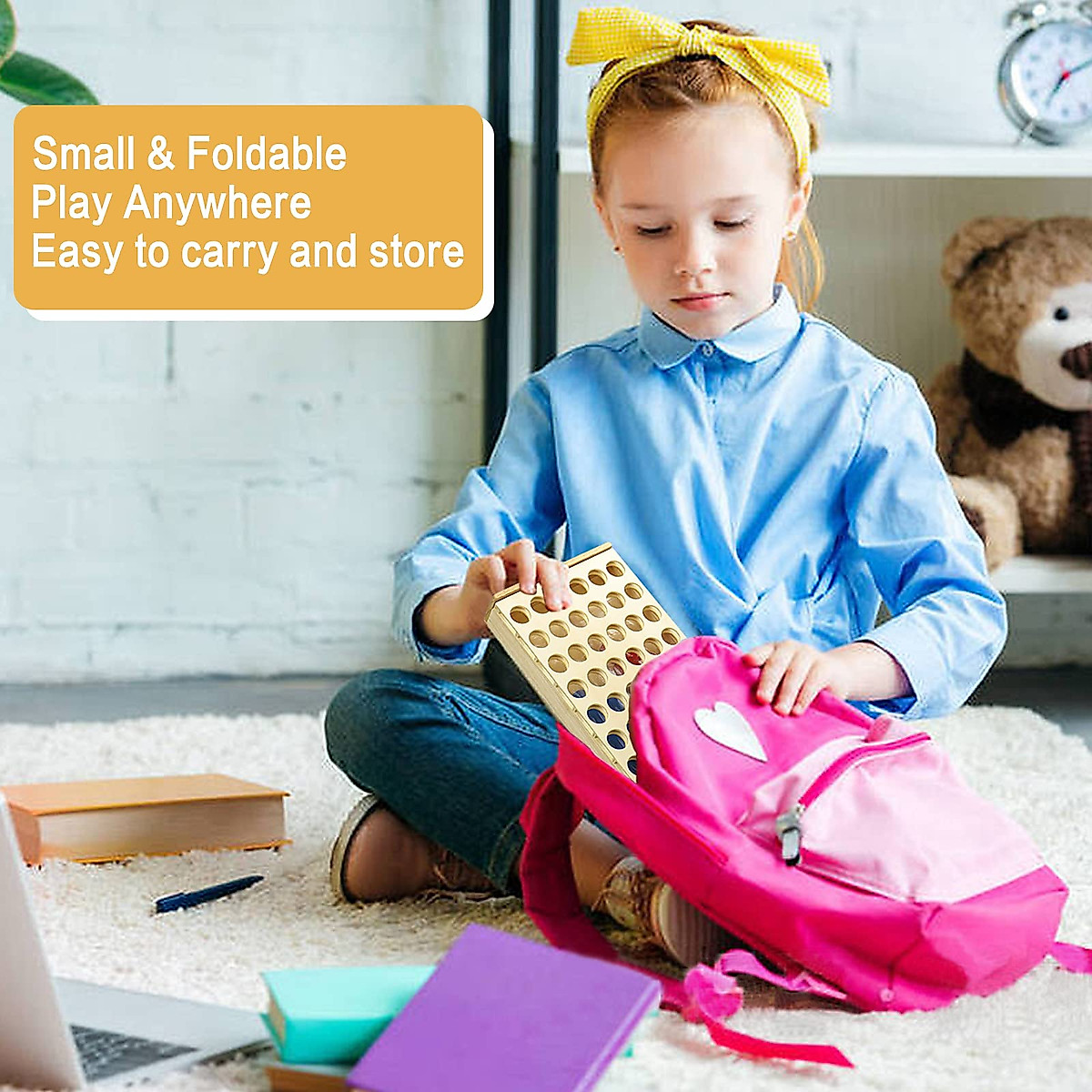 JOYPRO Wooden 4 in a Row Game, Kids Board Games for Kids 5 6 8 10 12 Year Olds, Travel Games for Kids and Adults, 2 Player Classic Family Board Games for Christmas Birthday Gift Coffee Table Decor