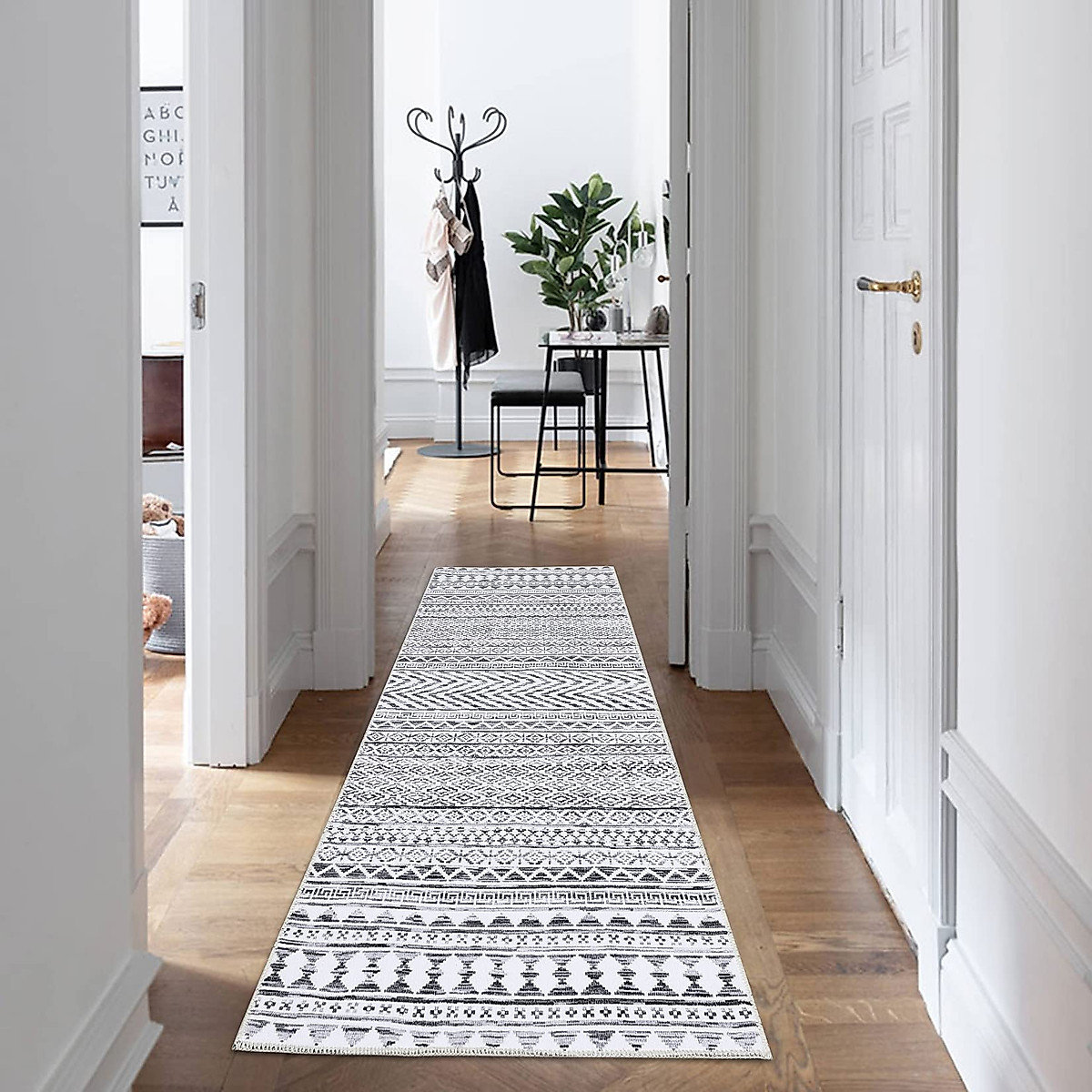 RUGSREAL 2' x 12' Runner Rug Extra Long Hallway Runner Rug Washable Indoor Runner Rug Non-Slip Boho Kitchen Runner Rug Geometric Runner for Living Room Bedroom Laundry, Grey 2'x12'