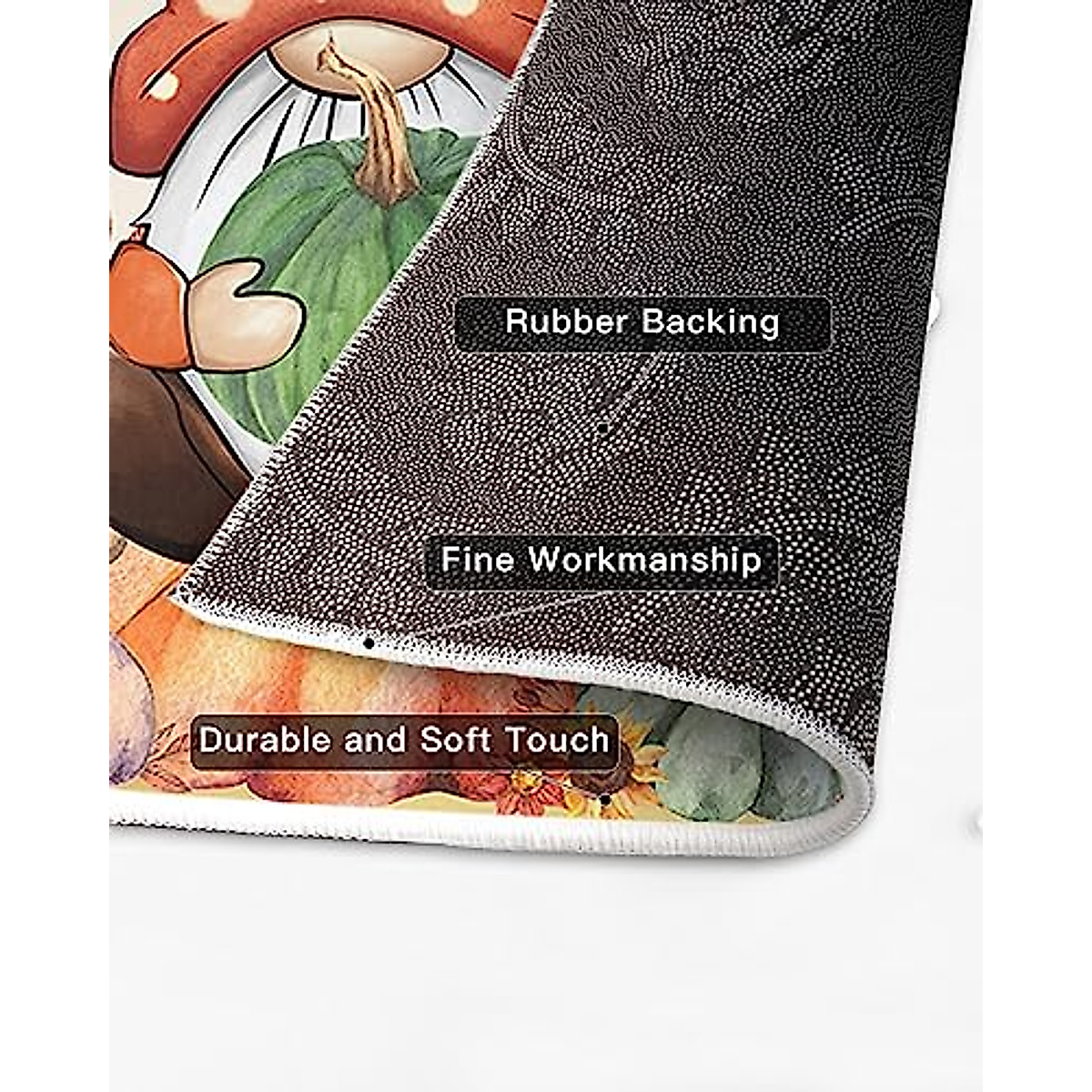 Boho Gnome Pumpkin Large Rectangular Area Rugs 5' x 8' Living Room, Durable Non Slip Rug Carpet Floor Mat for Bedroom Bedside Outdoor Thanksgiving Fall Harvest Autumn Leaf