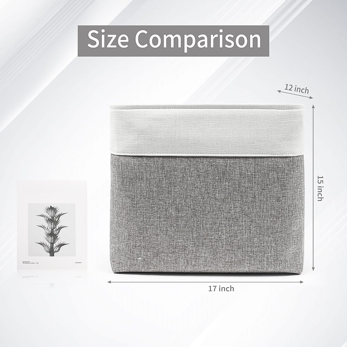 Bagnizer Large Fabric Storage Baskets | 50L Storage Bins, Decorative Linen Closet Baskets with Handles for Organizing, Shelf, Toys, Clothes, Home, Office, Nursery, 17x12x15Inches (Grey&White)