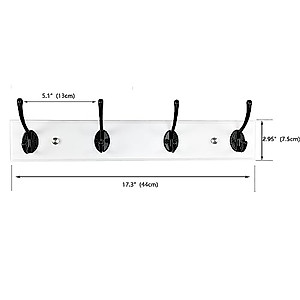 mapeoes 2 Pack 17.3'' Wood White Coat Rack Wall Mount 4 Hooks, Hook Spacing 5.15'',Heavy Duty Wooden Wall Coat Hanger for Cloth,Hat,Key, Small Modern Wall Decoration Rack for Kids Room Entryway