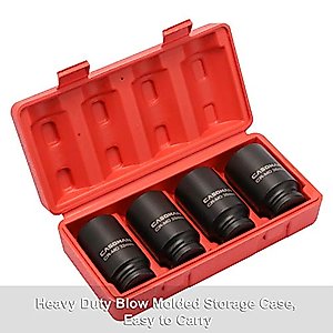 CASOMAN 1/2'' Drive Deep Spindle Axle Nut Impact Socket Set, 6 Point, CR-MO,32,33,35,36mm, 4PC 1/2-Inch Impact Socket Set, Heavy Duty Use In Removing And Installing Axle Nuts