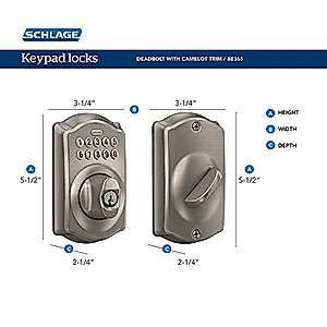 Schlage BE365 V CAM 716 Camelot Keypad Deadbolt, Electronic Keyless Entry Lock, Aged Bronze