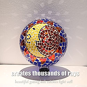 VCUTEKA Gazing Balls, Glass Garden Globe Mosaic Gazing Ball Sphere for Garden Lawn Outdoor Ornament Yard Decorative, 10-Inch, Sun and Moon