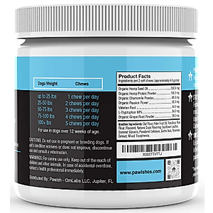 Calming Treats for Dogs with Organic Hemp Oil, Tryptophan, Chamomile, Passion Flower & Valerian - Stress & Anxiety Relief for Separation, Travel, Fireworks, Storms and Barking - 120 Soft Chews