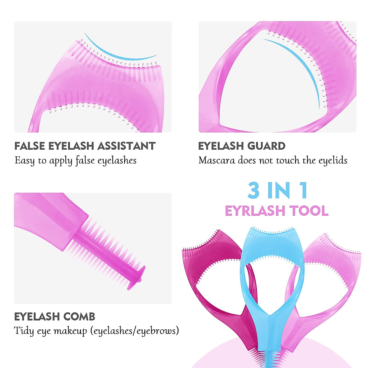 3 IN 1 Eyelash Tool Lash Buddy, Mascara Guard & Eyelash Brush Tool & False Lashes Helper, Lash Mascara Shield Applicator Guard Comb Protector Eyelid for Lashes Natural Look Make Up | 3-Pack