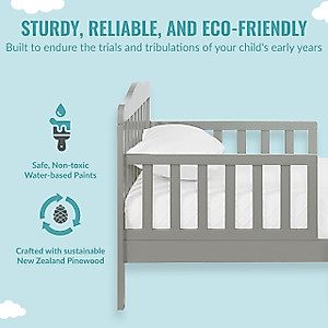 Dream On Me Classic Design Toddler Bed In Cool Grey, Greenguard Gold And JPMA Certified, Low To Floor Design, Two Side Safety rails, Non-Toxic Finishes, Wooden Nursery Furniture