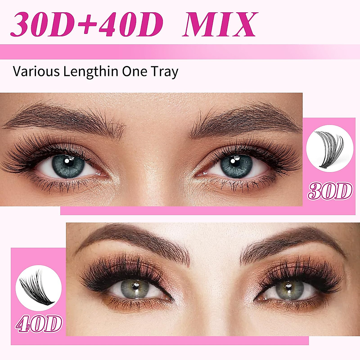 ALIVER DIY Eyelash Extensions Kit, Single Cluster Eyelashes 280 Pcs Extensions Super Thin Cluster Eyelashes, Easy to Wear, Single Lash Clusters for Halloween Makeup(30D&40D Mixed, 9-16mm 280Pcs)