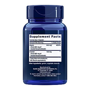 Life Extension No Flush Niacin 640 mg - Flush Free Vitamin B Supplement with Inositol for Healthy Metabolism and Cholesterol Management – Non-GMO, Gluten-Free - 100 Capsules