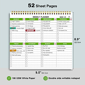 Spiral Weekly Planner, 8.7" X 9.5" Size, Weekly To Do List Notepad with Checklist, 52 Sheets Tear Off Note Pad, Work and Personal Organizer