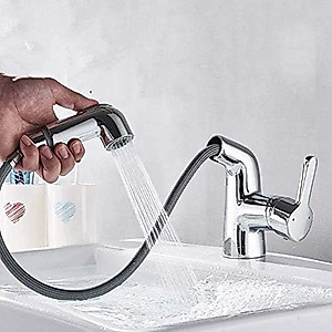 TECKI Kitchen Taps Faucet Chrome Bathroom Faucets Pull Out Bath Basin Faucet Basin Mixer Faucets Deck Brought The Mode with Two Nozzles Where Hot and Cold Water Mixes