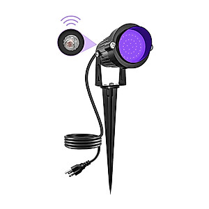 DOREIO Halloween 120V Blacklight Spotlight 15W Outdoor LED Landscape Lighting Dusk to Dawn Photocell Light Sensor with US Plug for Glow Dance Party, Body Paint, Fluorescent Poster, Neon Glow(1 Pack)