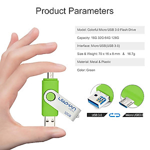 Micro USB Smartphone Picture Stick 128GB, Micro-USB 3.0 USB Flash Drive for Samsung Galaxy S7/S6/S5/S4/S3/Note5/4/3/2/Meizu/HTC/Nokia/Moto/Huawei/Xiaomi,Green