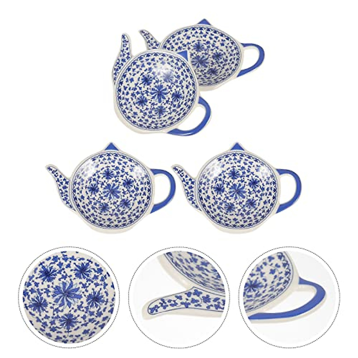Soy Sauce Dish 4 Pcs Teapot Shaped Tea Bag Holder Ceramic Tea Bag Saucer Teabag Coaster Snack Dish Seasoning Dish for Home Kitchen Sauce Dessert Rest Spoon Blue Tea Plates