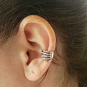 Taichell Silver Skeleton Hand Ear Cuffs, Halloween Earrings for Women Girls, Lightweight Clip On Earrings, Fashion Jewelry Gifts
