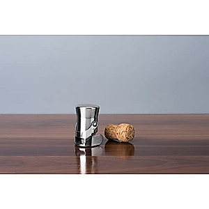 Viski Stainless Steel Heavyweight Champagne Stopper, Sparkling Wine Saver Bottle Stopper, Stainless Steel & Silicone Seal - Set of 1, Silver