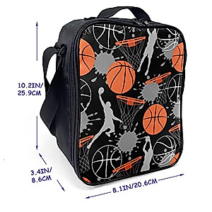 CEZEHAJI Kids Lunch Box, Insulated Lunch Bag for Girls&Boys, Basketball Lunch Bag with Shoulder Strap, School Bento Lunch Box for Kids Toddlers Teens, Black Reusable Cooler Thermal Meal Tote Kit