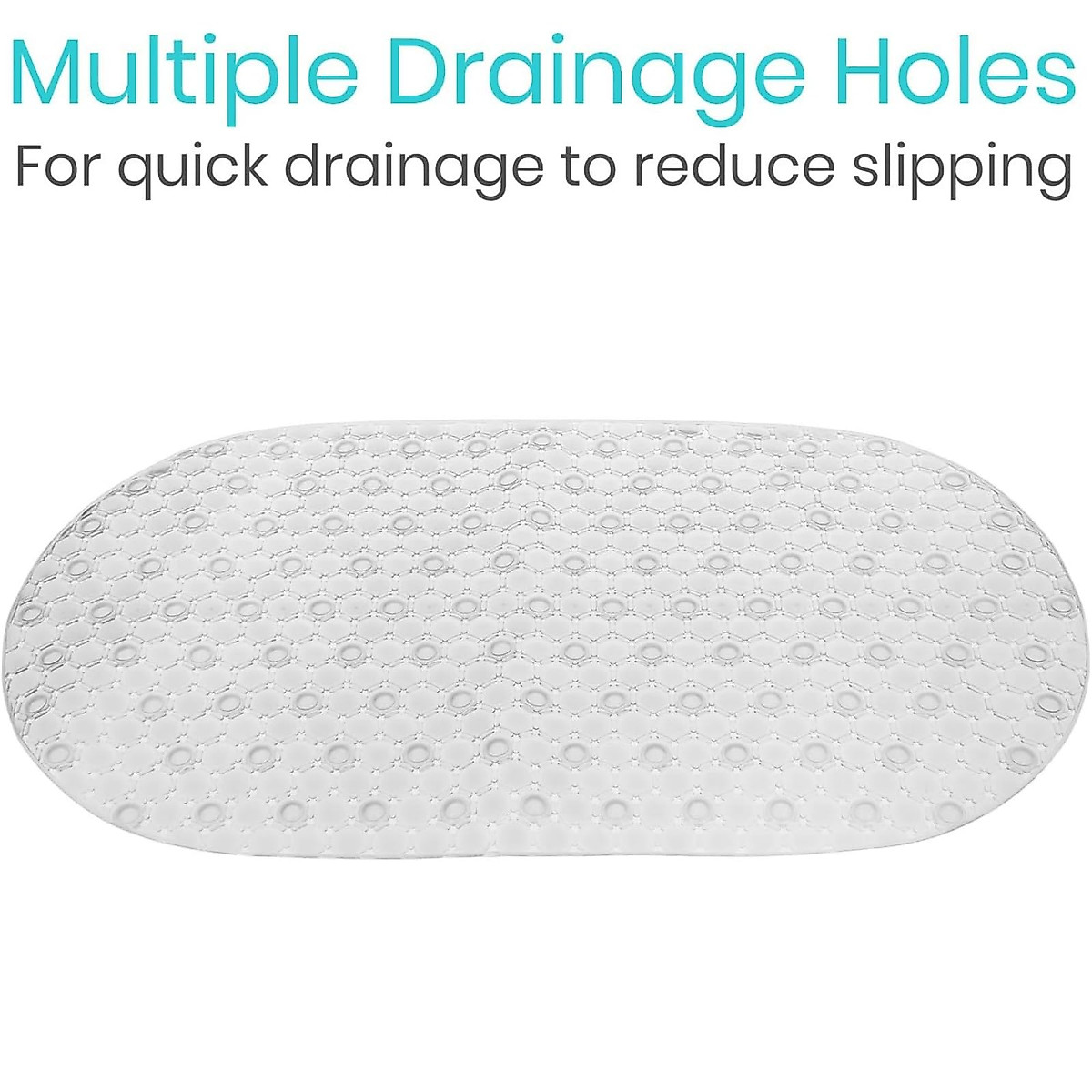 Vive Oval Bathtub Mat - Nonslip Shower Floor Pad - Non-Slip and Non-Skid for Bath Tub with Strong Rubber Suction Cup Grip - for Baby, Elderly, Kids, Bathroom (Gray)