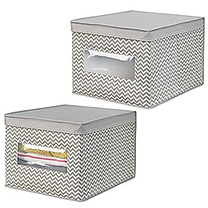 MetroDecor mDesign Fabric Closet Storage Organizer Box with Lid for Clothing, Shoes, Handbags, Jeans - Large, Taupe/Natural