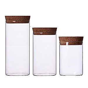 Newerlives Air Tight Storage Jar, Glass Storage Tank with a Natural Bamboo Lid, 450 ML, 650 ML, 950 ML (Cork, 450ML)
