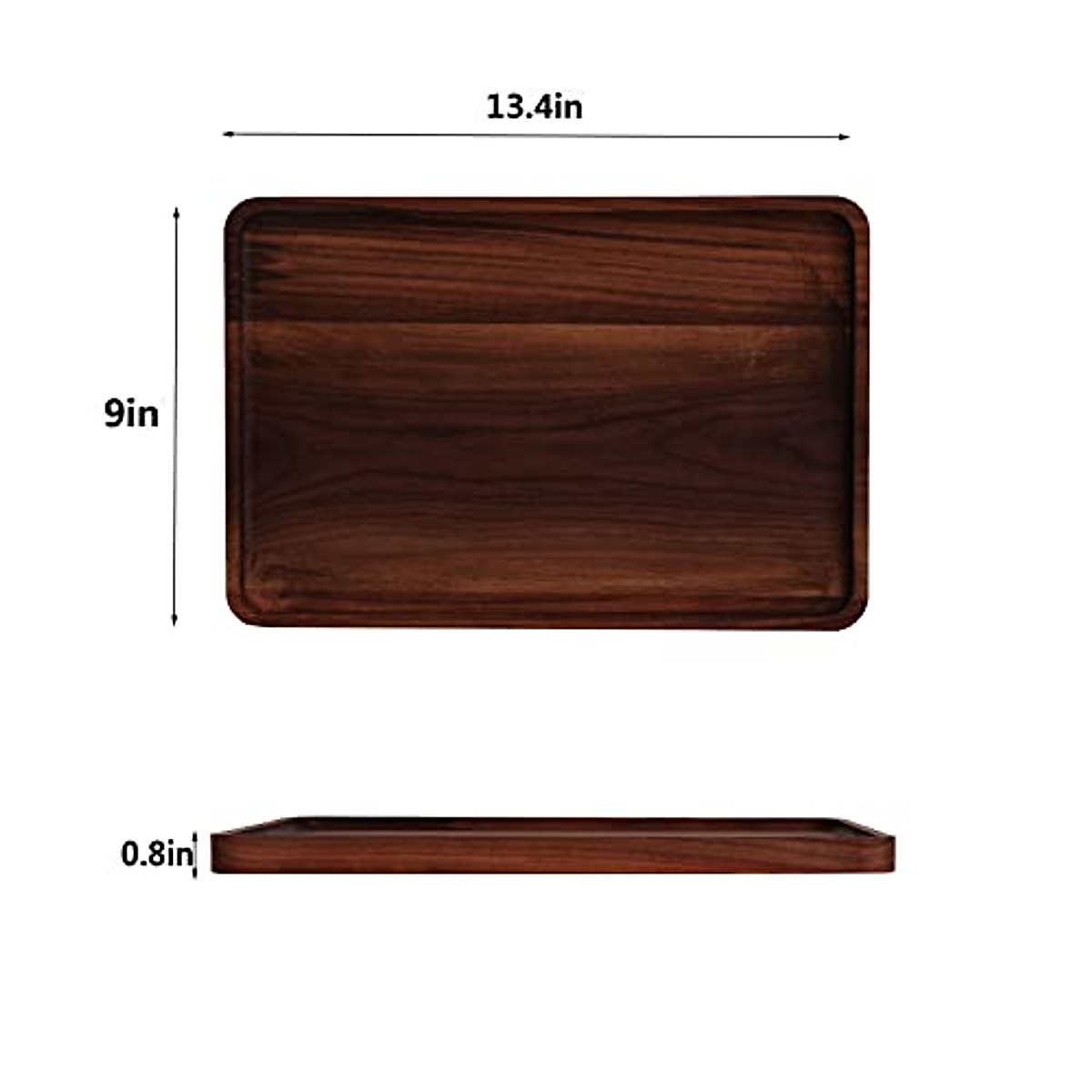 Rustic Walnut Wood Serving Tray,13"x9" Rectangle Platter Tea Tray Coffee Table Tray,Kitchen Tableware Decor Decorative Wood Dessert Cup Tray,Wood Vanity Tray for Jewelry (Rectangle)