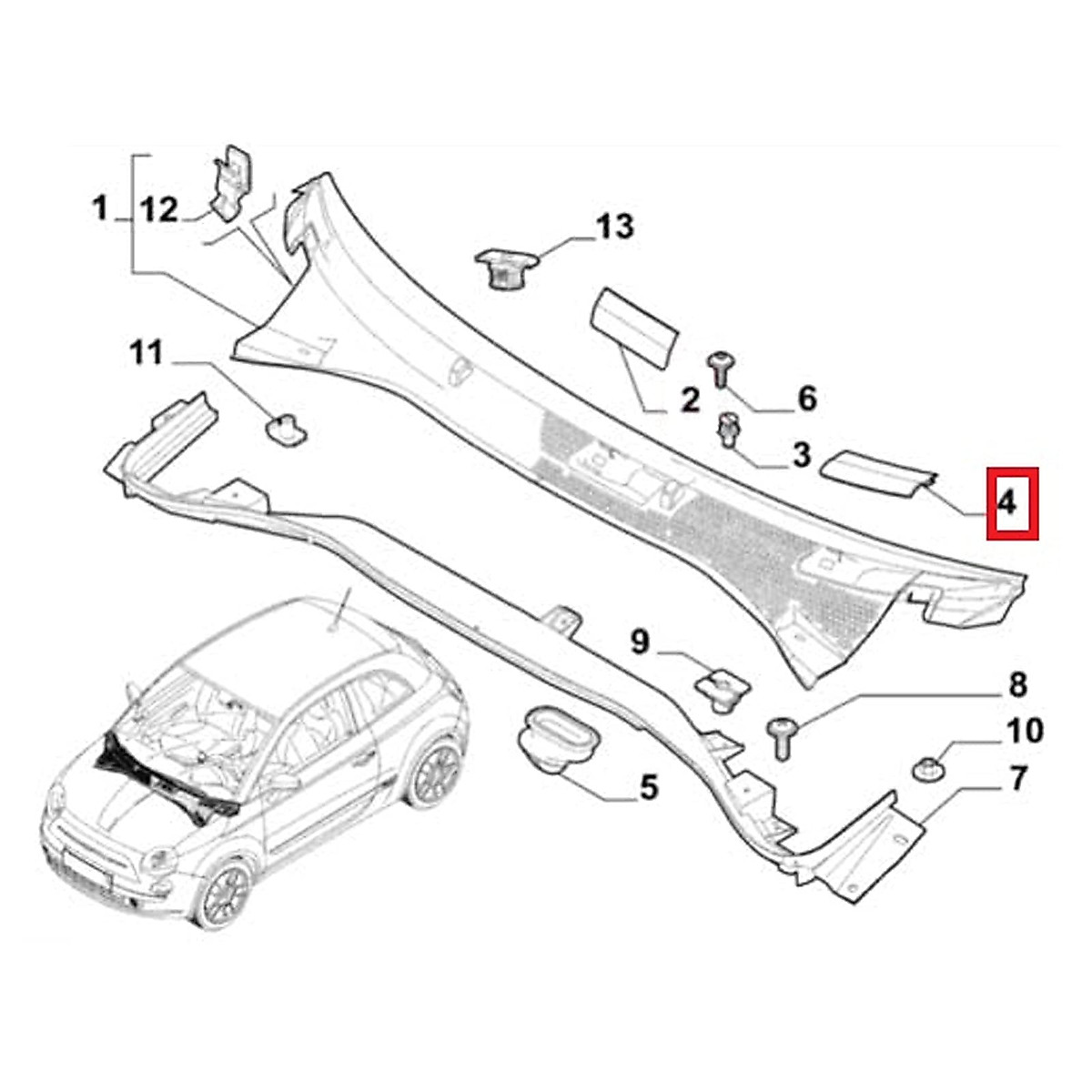 Fydun Wiper Scuttle Panel Cover ABS Wiper Panel Cover Decor Driver Left Hand 735452712 Black Replacement for 500 2009‑2021