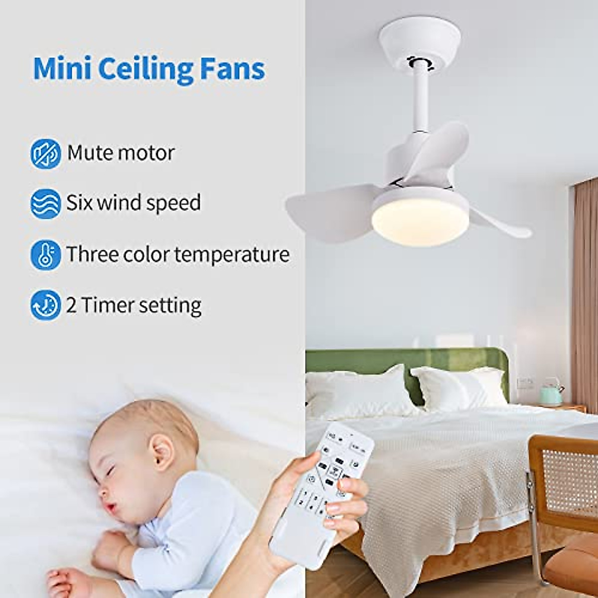 EMIKIRII Ceiling Fan with Lights and Remote,21'' Small Modern Ceiling Fan,Smart APP Control,Dimmable Metal Blades Flush Mount Quiet Mini Ceiling Fans Lights for Kitchen Dining Room Bedroom