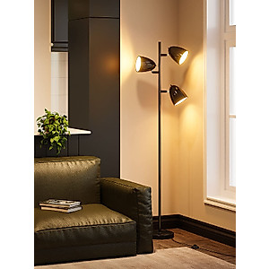 addlon Tree Floor Lamp with 3 Adjustable Rotating Lights and Matching LED Bulbs, Standing Tall Pole Lamps for Living Room, Bedroom, Home, Office - UL Listed, Black