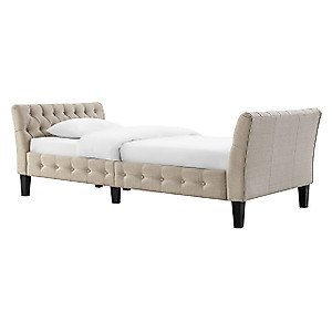 Rosevera Roche Upholstered D11 Button Tufted Fine Polyester Easy aseemble with Wooden Legs Twin Size Daybed Sleeper Couch for Living Room Bedroom, Beige