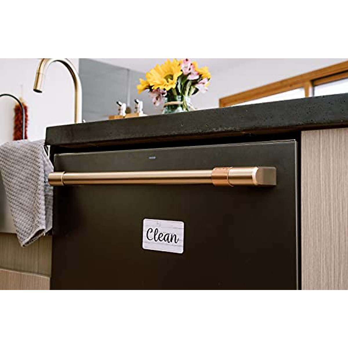 Black and White Wood Clean Dirty Dishwasher Magnet, Reversible Dish Washer Sign, Double Sided Strong Kitchen Flip Indicator, Bonus Universal Magnetic Plate, Neutral Rustic White and Black Magnet