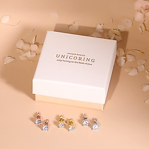 UnicoRing 3 Pairs Small Stud Earrings Set for Women Hypoallergenic 18K Gold Plated with 6mm Cubic Zirconia Men Earrings Studs (silver,rose,gold)