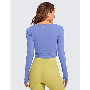 CRZ YOGA Butterluxe Long Sleeve Crop Tops for Women Slim Fit Workout Shirts Cropped Athletic Gym T-Shirts Wild Indigo Medium