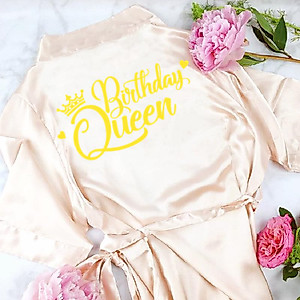 Women's Birthday Robes Queen Squad Silky Kimono Nightgown Spa Bathrobes Sleepover Party Dressing Gown Black