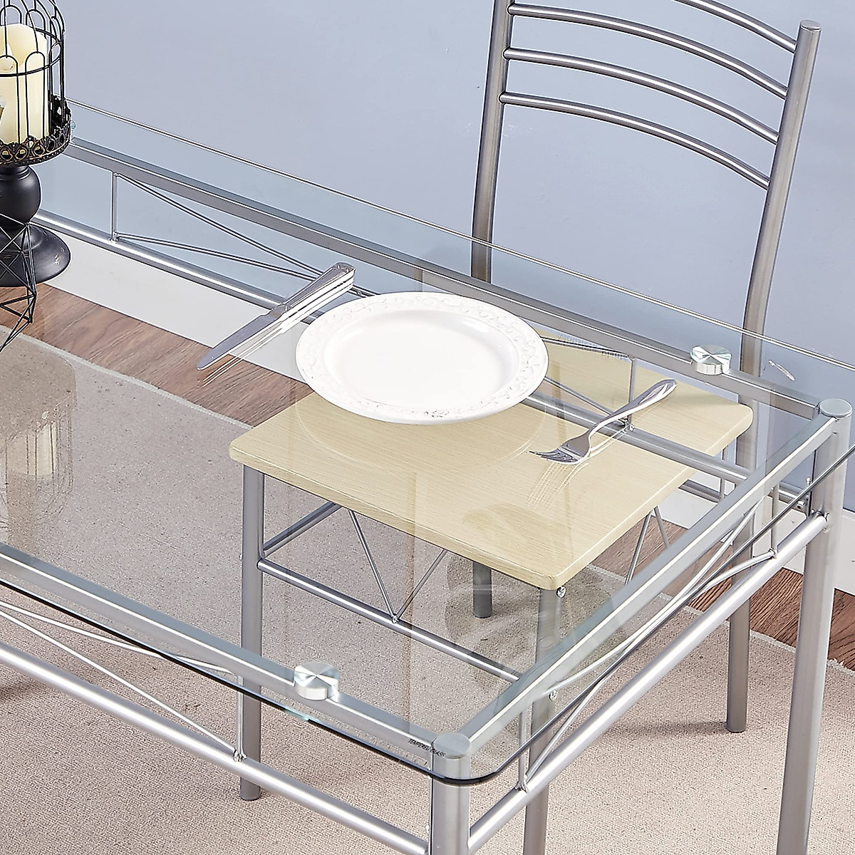 VECELO Dining Table with 4 Chairs [4 Placemats Included-] Silver X-Large