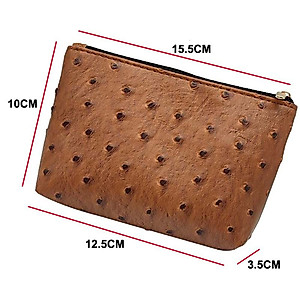 Bestmaple Portable Fashion PU Ostrich Grained Leather Coin Pouch Credit Card Holder Small Thin Wallet Travel Pouch Change Zipper Purse (Brown)