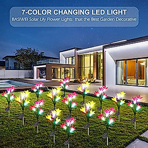 Tasodin Solar Garden Lights 2 Pack Solar Outdoor Lights with 8 Lily Flower, Solar Lights Powered Waterproof for Christmas, Yard, Garden, Patio, Pathway Decor(Yellow and Red)