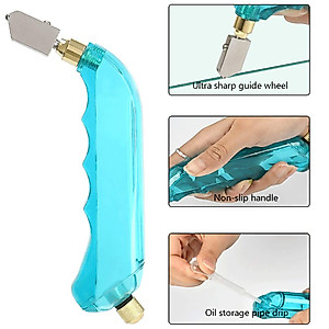 YOTINO Glass Cutting Tool Kit Includes Blue Grip Oil Feed Glass Cutter with 2 pliers, 3 Extra Replacement Head, Tungsten Scribe Engraving Pen, Screwdriver and Oil Dropper