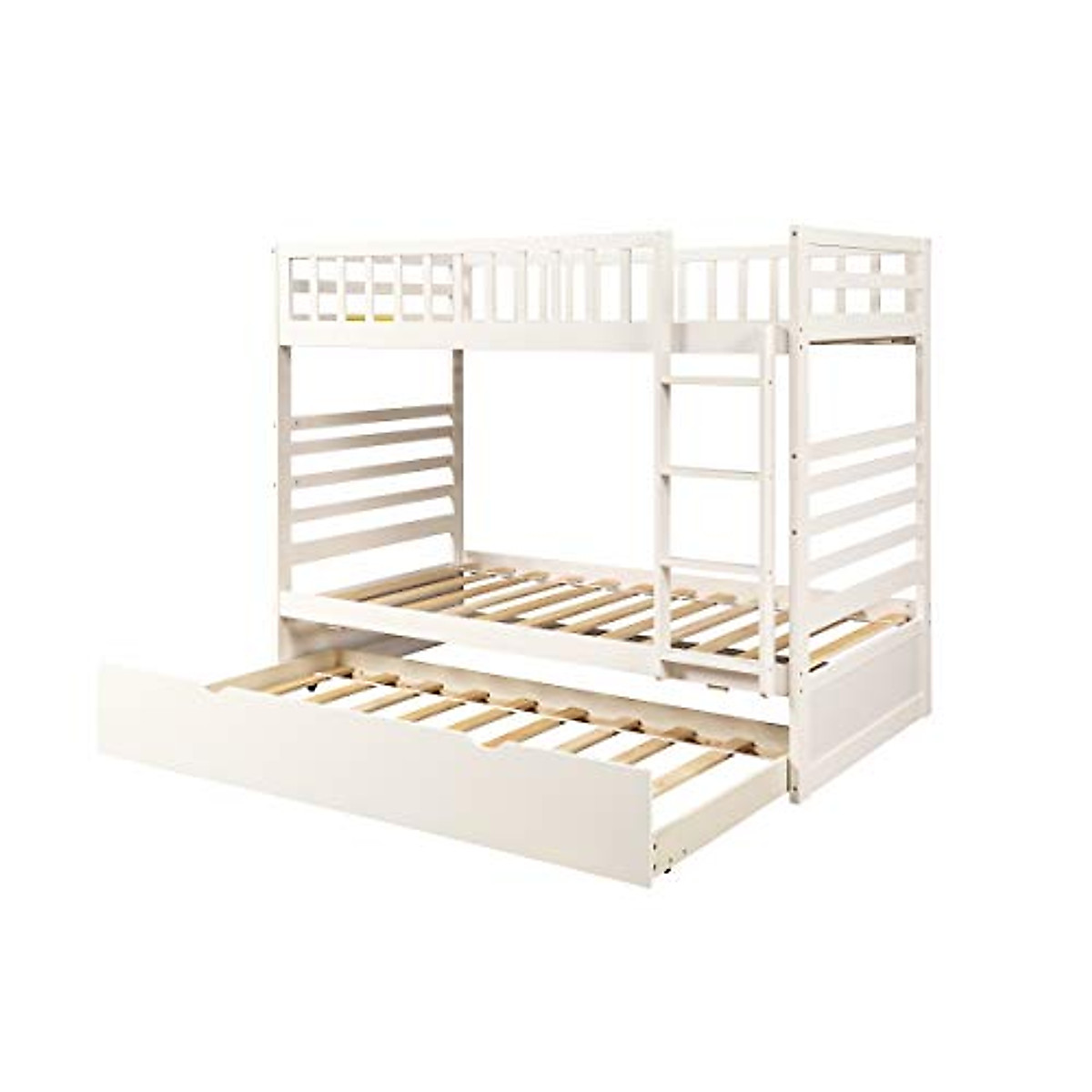 MERITLINE Twin Over Twin Bunk Bed for Kids,Detachable Wood Twin Bunk Bed Frame with Trundle,White