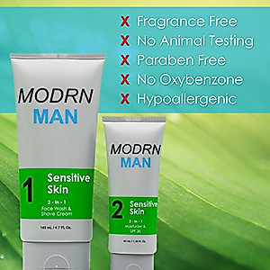 MODRN MAN Daily Skin Care Kit For Men With Sensitive Skin | Men’s Face Wash | Men’s Face Moisturizer | Fragrance Free | 45 Day Supply