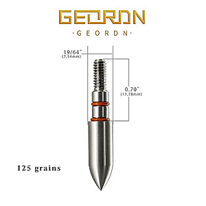 100/125/150/175/200 Grains Stainless Steel Field Points Practice Archery Arrow Target Bullet Point Combo Point 12 PCS (R 19/64"-125 Grains)