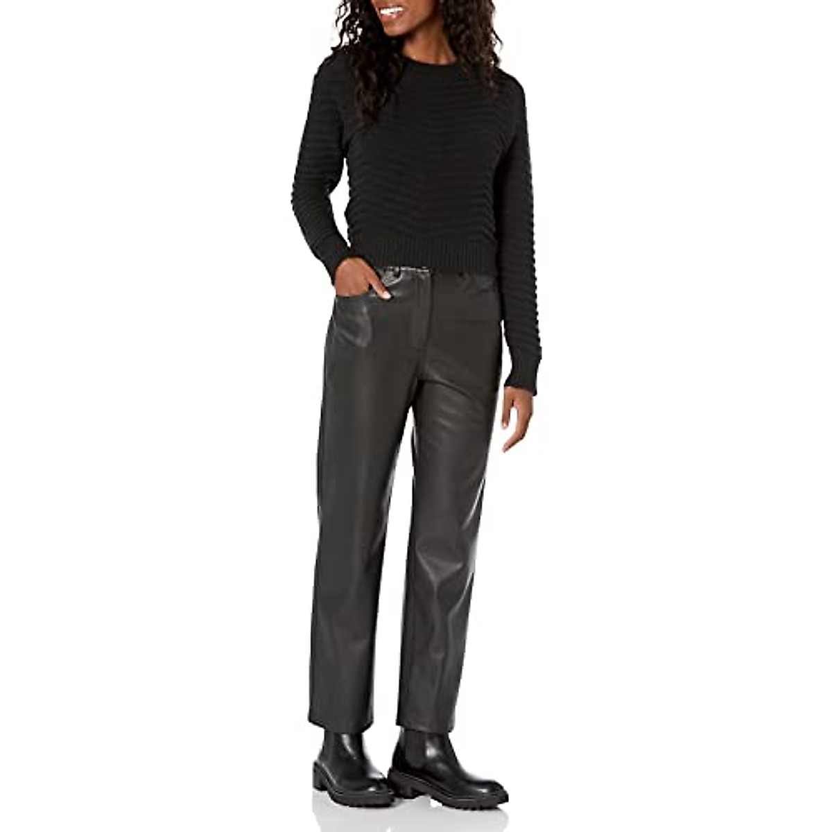 The Drop Women's Jack Vegan Leather Straight Leg, Black, 26