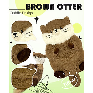 COMOIL Otter Microwave Heating Pad,Removable Weighted Heated Stuffed Animal,15"*8"Adorable Soft Short Plush Heat Pack for Relief