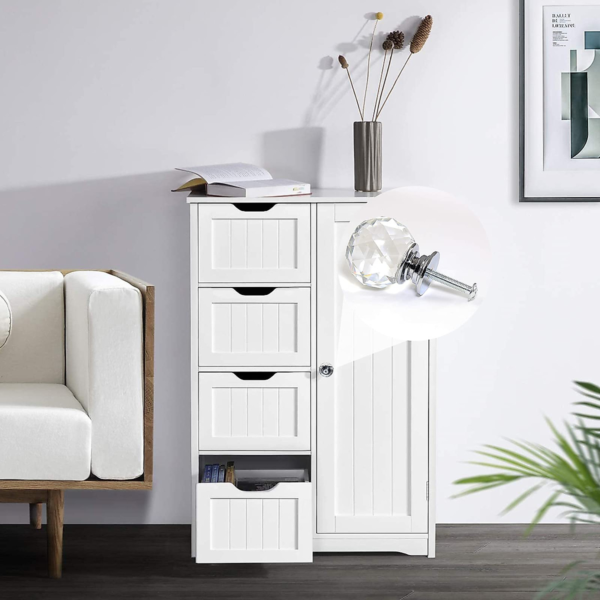 Uenhoy 6 Pcs Round Diamond Crystal Cabinet Knobs 1.2 Inch Clear Crystal Drawer Knobs for Cabinet, Cupboard, Wardrobe, Dresser