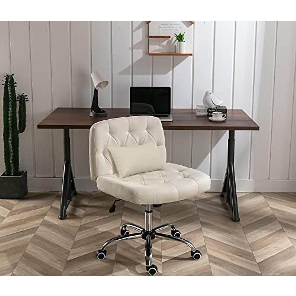 iMenting Wide Seat Armless Rolling Desk Chair Modern Tufted Adjustable ...