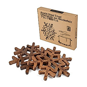 Naturoom Acacia Wood Trivets, Set of 2, Decorative Wooden Kitchen Hot Pads, for Hot Dish, Pan and Tea Pot Holder, Nonslip Coaster. (9.5''L x 8.4''W x 0.6''H)
