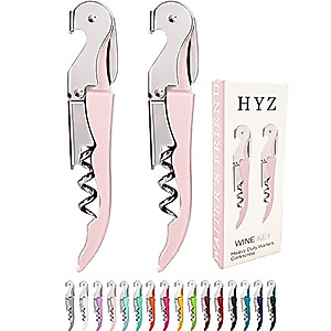 Waiter Corkscrew Wine Opener 2-Pack Pink, HYZ Professional Wine Key for Servers, Bartender with Foil Cutter, Manual Wine Bottle Opener Double Hinged