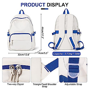 KEYEMP School Backpacks Waterproof Casual Lightweight Travel Rucksack Daypack Backpack for Men Women High School Bags Bookbag Back Pack for Girls Boys Teens,BlueWhite
