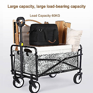 Outdoor Collapsible Wagon Seamless Black White Fur Stylish Fashionable Wild Leopard Cheetah Camping Shopping Garden Cart Heavy Duty Wagon Adjustable Portable Utility Folding Wagon with Wheels
