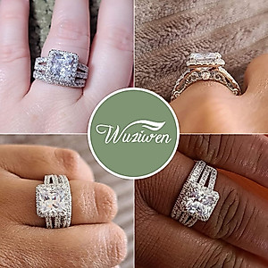 Wuziwen 4Ct Engagement Rings for Women Sterling Silver Cubic Zirconia Wedding Bridal Ring Set Size 7