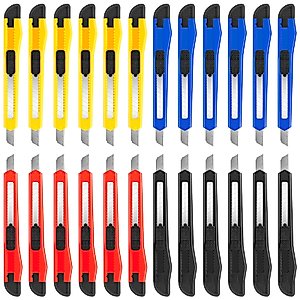DIYSELF 24 Pack Box Cutters for Work, Office, Box Opener with 9mm Wide Blade, Retractable Utility Knife Box Knife for Cardboard, Packages, Sharp Box Cutter for Women, Girls, Razor Knife Exacto Knife